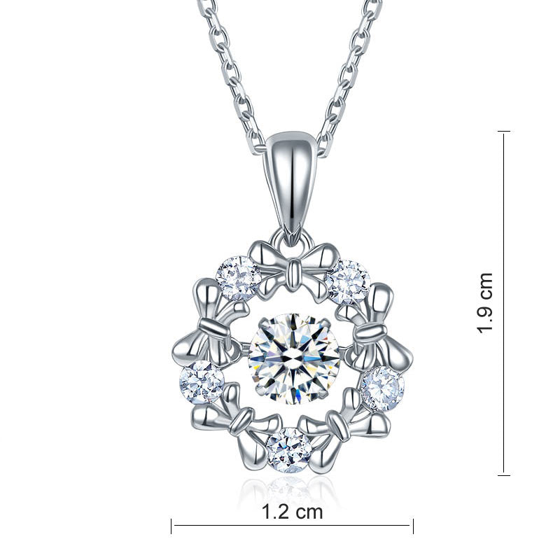Dancing Stone Pendant Necklace 925 Sterling Silver Ribbon Flower XFN80 ...