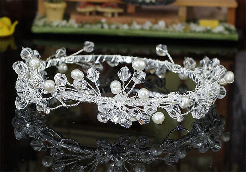 Handmade Flower Girl / Baby Crystal Fresh Water Pearls Full Circle Rou ...
